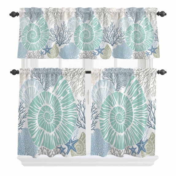 3 Piece Kitchen Curtains and Valances Set Coastal Cafe Curtains 24 Inch ...