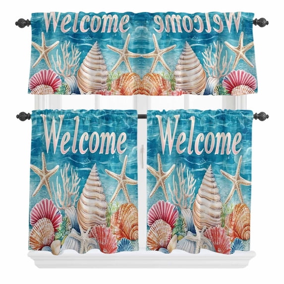 3 Piece Kitchen Curtains and Valances Set Coastal Ocean Cafe Curtains ...