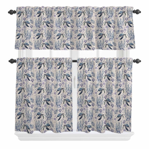 3 Piece Kitchen Curtains and Valances Set Coastal Ocean Cafe Curtains ...