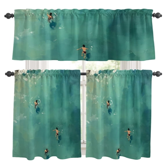 3 Piece Kitchen Curtains and Valances Set Coastal Ocean Cafe Curtains ...