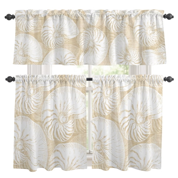 3 Piece Kitchen Curtains and Valances Set Coastal Shell Beige Cafe ...