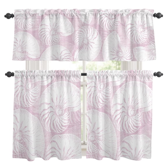 3 Piece Kitchen Curtains and Valances Set Coastal Shell Purple Pink ...