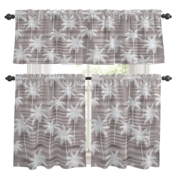 3 Piece Kitchen Curtains and Valances Set Coastal Tropical Tree Cafe ...