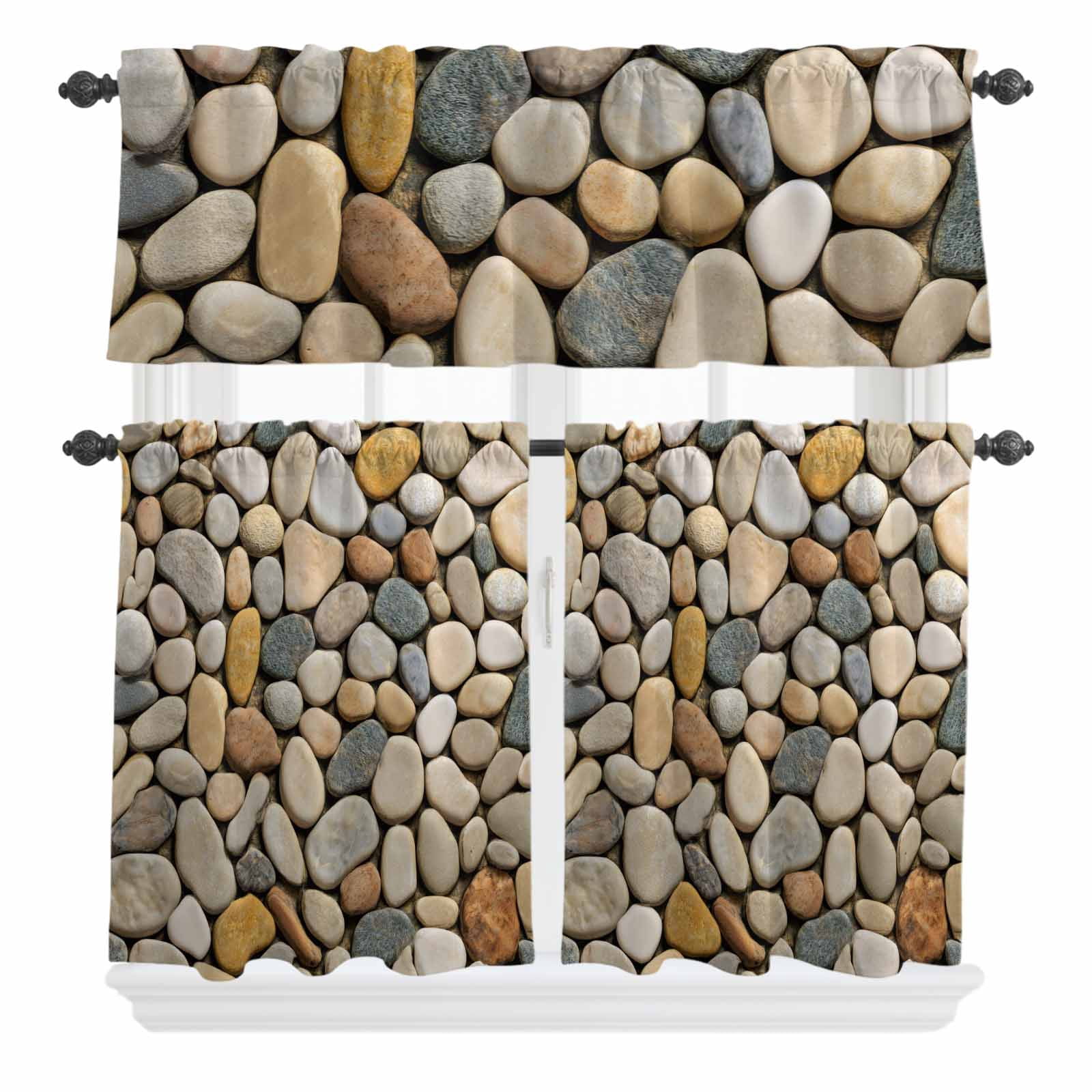 3 Piece Kitchen Curtains and Valances Set Cobblestones Cafe Curtains 36 ...