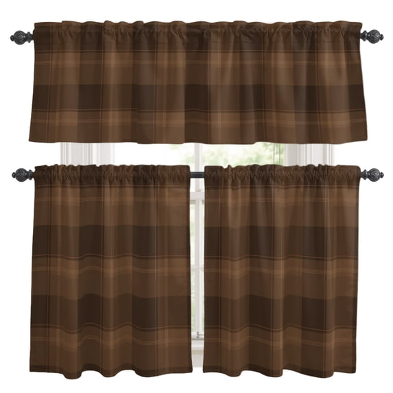 3 Piece Kitchen Curtains and Valances Set Coffee Buffalo Plaid Cafe ...