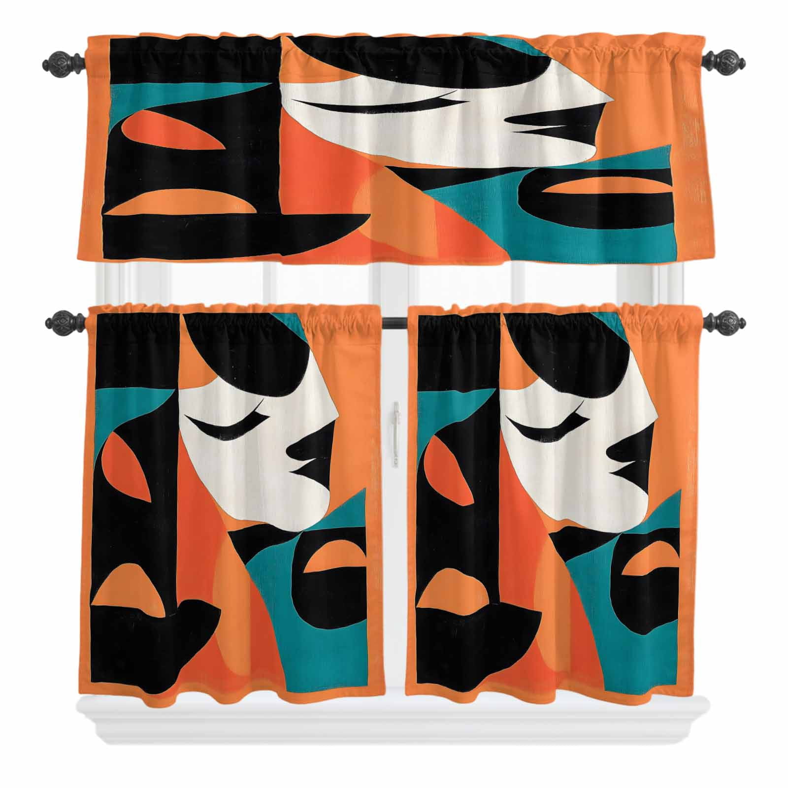 3 Piece Kitchen Curtains and Valances Set Color Block Cafe Curtains 36 ...