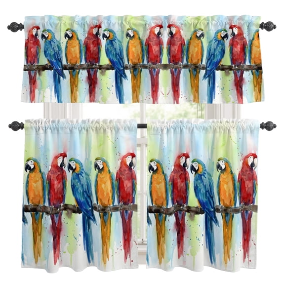 3 Piece Kitchen Curtains and Valances Set Colorful Birds Cafe Curtains ...
