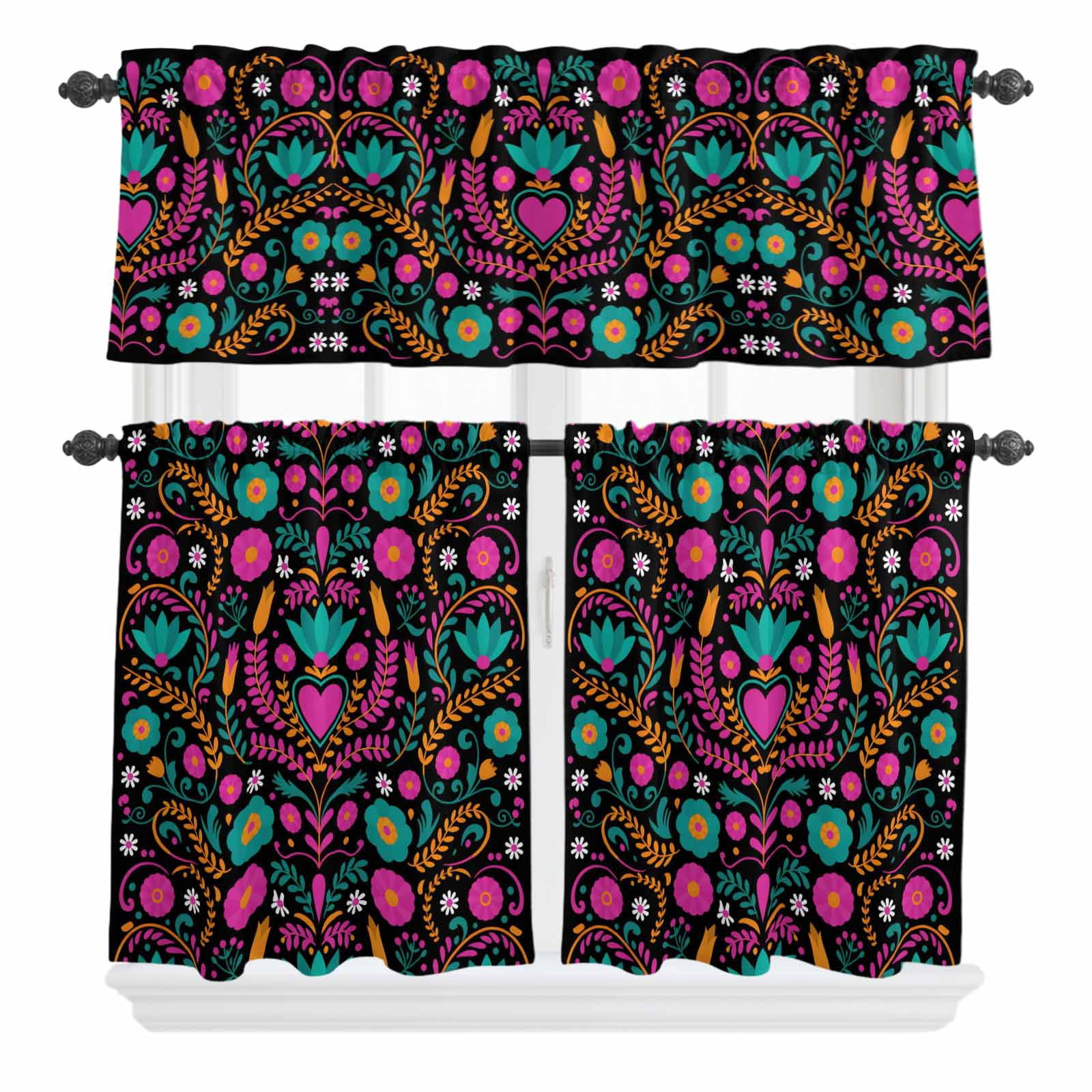 3 Piece Kitchen Curtains and Valances Set Colorful Mexico Cafe Curtains ...