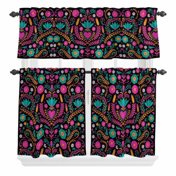 3 Piece Kitchen Curtains and Valances Set Colorful Mexico Cafe Curtains ...