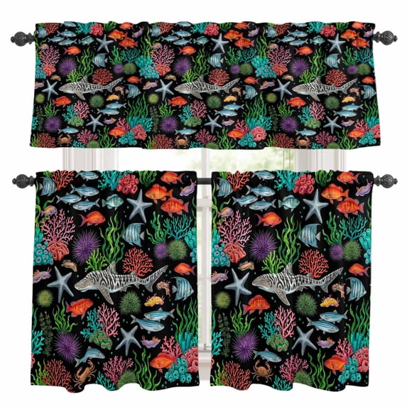 3 Piece Kitchen Curtains and Valances Set Colorful Ocean Cafe Curtains ...