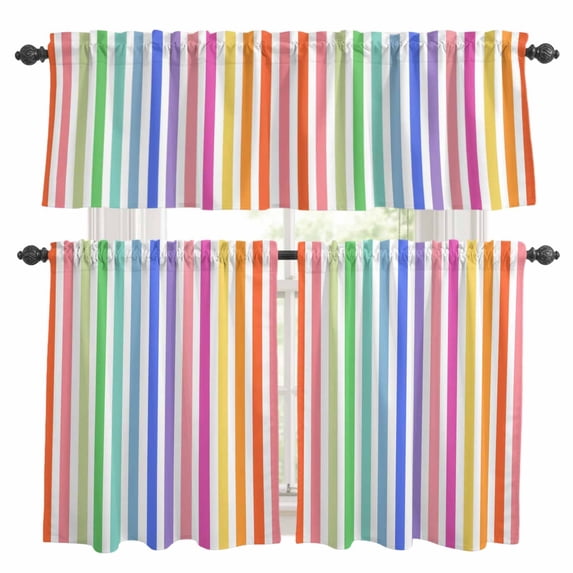 3 Piece Kitchen Curtains and Valances Set Colorful Striped Cafe ...