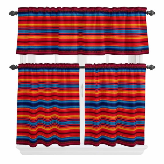 3 Piece Kitchen Curtains and Valances Set Colorful Striped Cafe ...