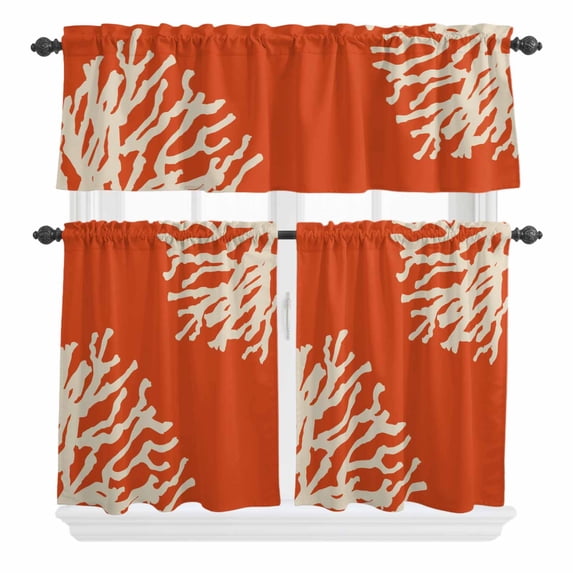 3 Piece Kitchen Curtains and Valances Set Coral Orange Cafe Curtains 24 ...
