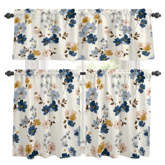 3 Piece Kitchen Curtains and Valances Set Country Flowers Cafe Curtains ...