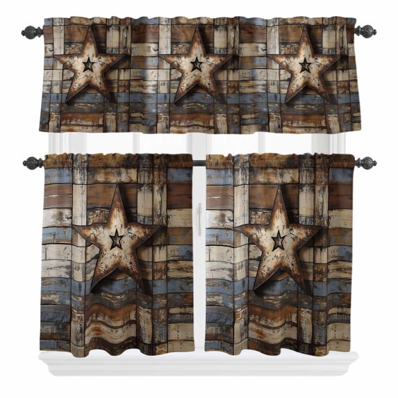 3 Piece Kitchen Curtains and Valances Set Country Star Retro Cafe ...