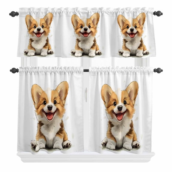 3 Piece Kitchen Curtains and Valances Set Cute Brown Puppy Cafe ...