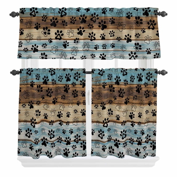 3 Piece Kitchen Curtains and Valances Set Cute Dog Claws Cafe Curtains ...
