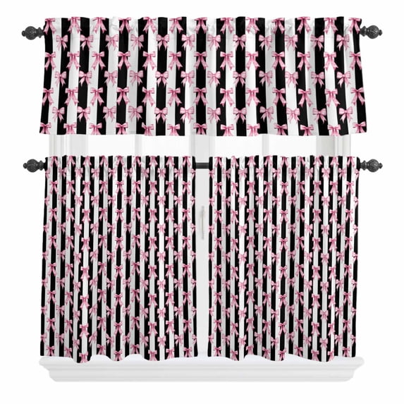 3 Piece Kitchen Curtains and Valances Set Cute Pink Bow Cafe Curtains ...