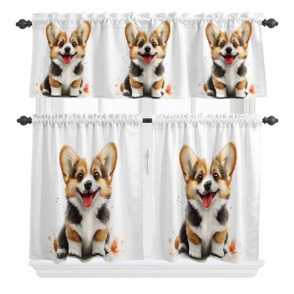 3 Piece Kitchen Curtains and Valances Set Cute Sitting Dog Cafe ...