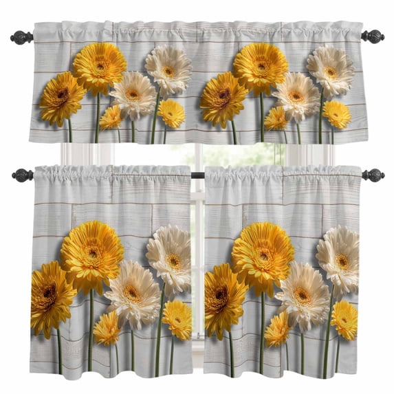 3 Piece Kitchen Curtains and Valances Set Daisy Flower Cafe Curtains 24 ...