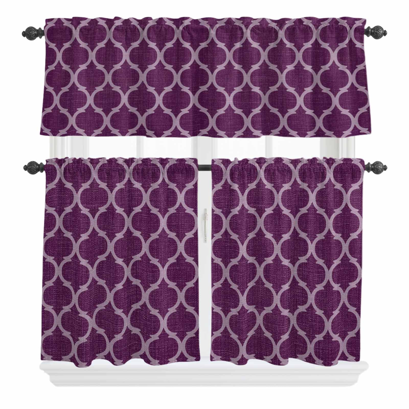 3 Piece Kitchen Curtains and Valances Set Dark Purple Moroccan Cafe ...
