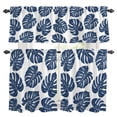 3 Piece Kitchen Curtains and Valances Set Deep Blue Monstera Leaf Cafe ...