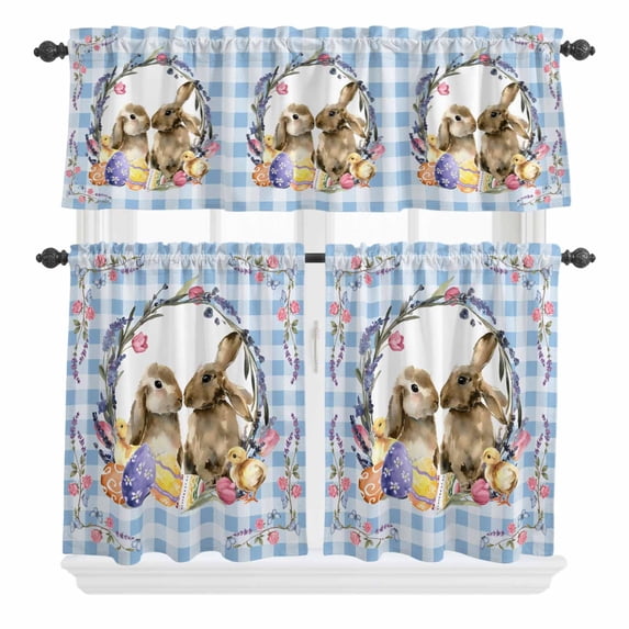 3 Piece Kitchen Curtains and Valances Set Easter Bunny Cafe Curtains 36 ...