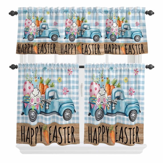 3 Piece Kitchen Curtains and Valances Set Easter Cafe Curtains 24 Inch ...