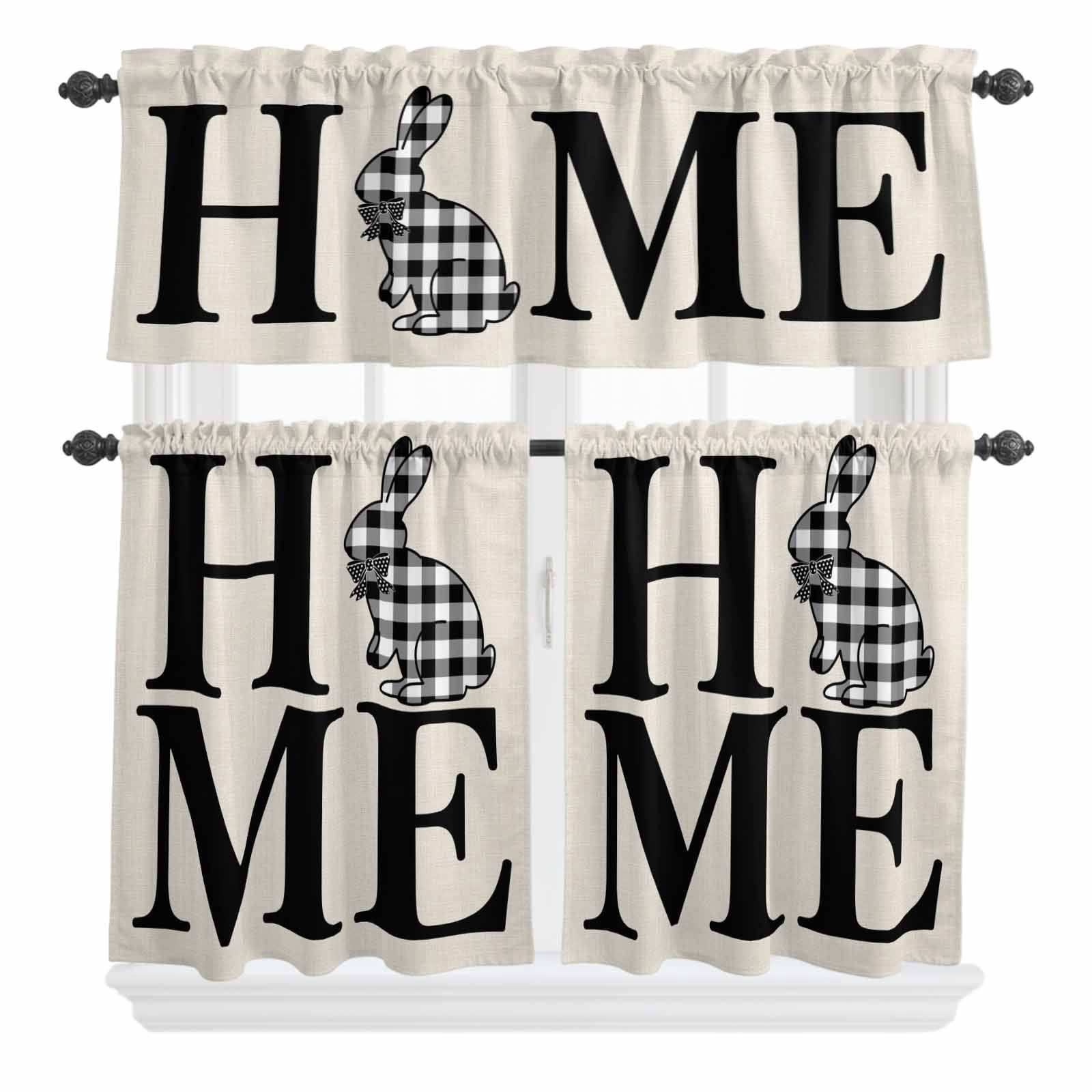 3 Piece Kitchen Curtains and Valances Set Easter Cafe Curtains 24 Inch ...