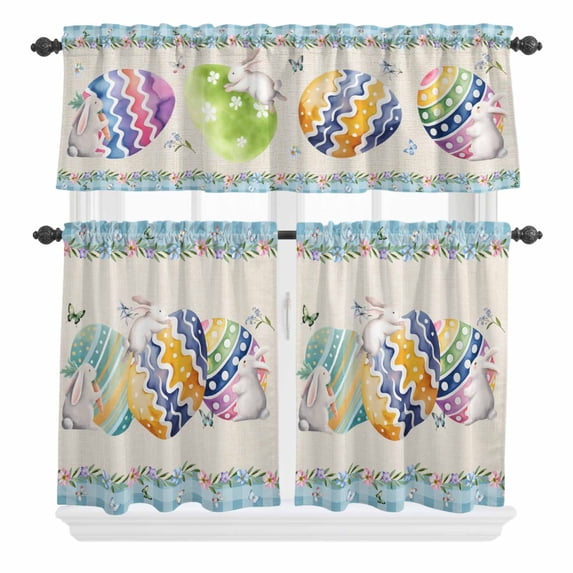 3 Piece Kitchen Curtains and Valances Set Easter Cafe Curtains 36 Inch ...