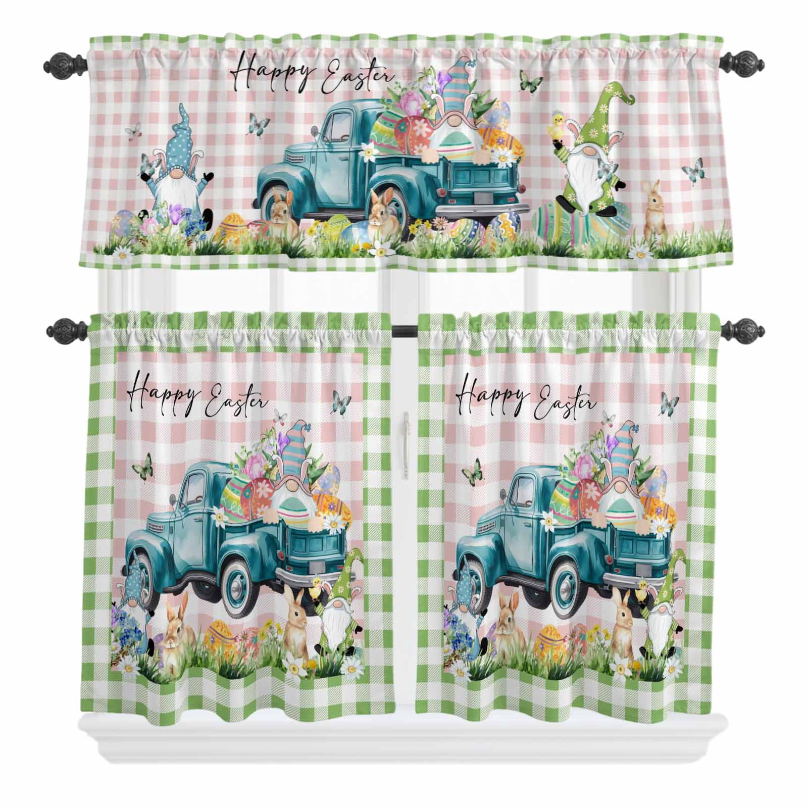 3 Piece Kitchen Curtains and Valances Set Easter Cafe Curtains 36 Inch ...