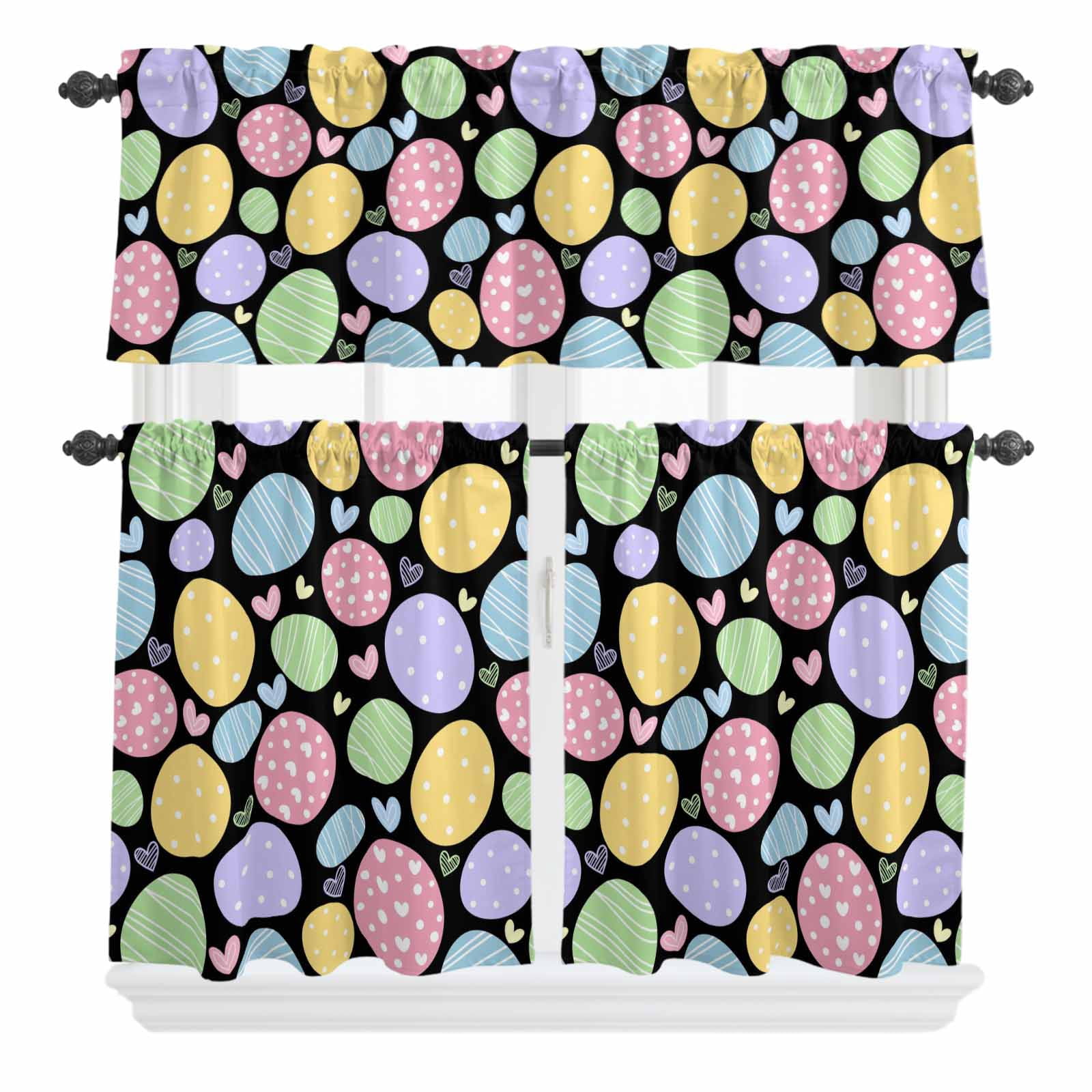 3 Piece Kitchen Curtains and Valances Set Easter Eggs Cafe Curtains 24 ...