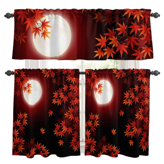 3 Piece Kitchen Curtains and Valances Set Fall Red Maple Lveas Cafe ...
