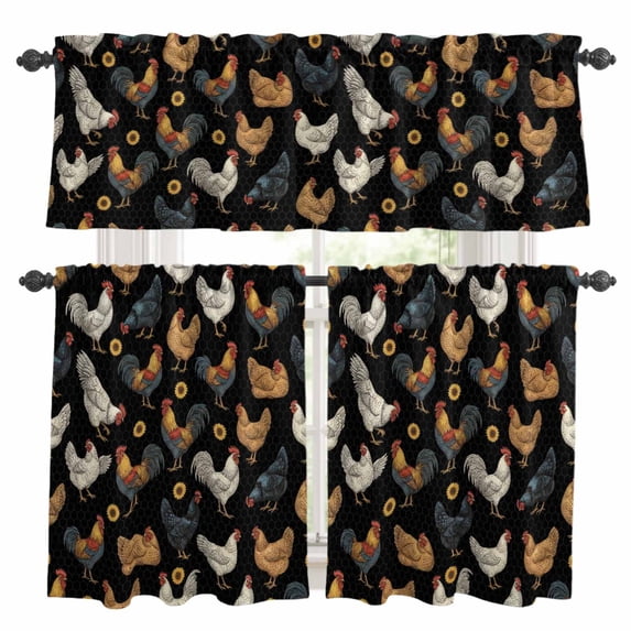3 Piece Kitchen Curtains and Valances Set Farm Rooster Cafe Curtains 36 ...