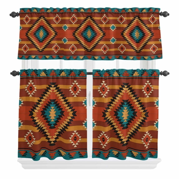 3 Piece Kitchen Curtains and Valances Set Farmhouse Aztec Cafe Curtains ...