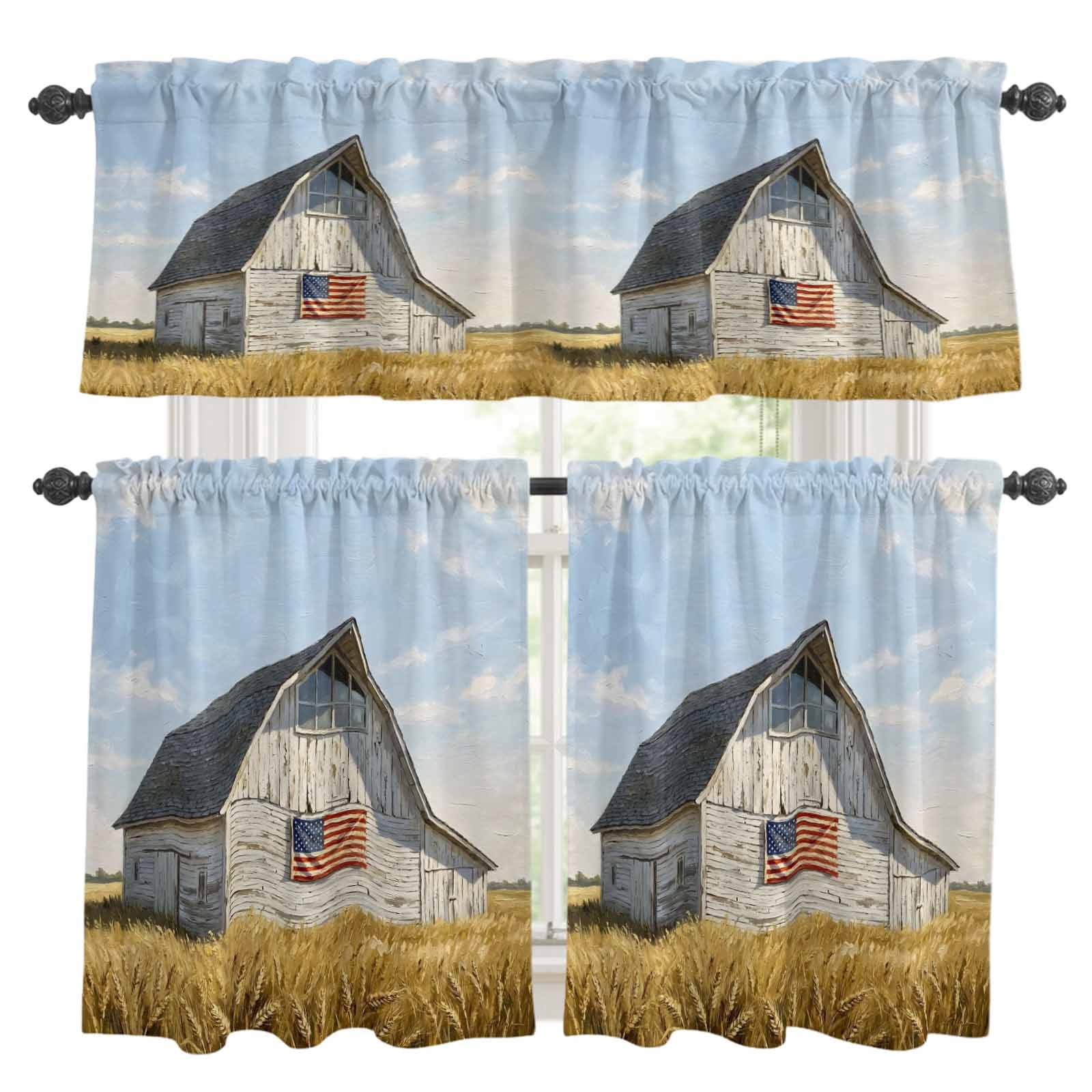 3 Piece Kitchen Curtains and Valances Set Farmhouse Barn Cafe Curtains ...