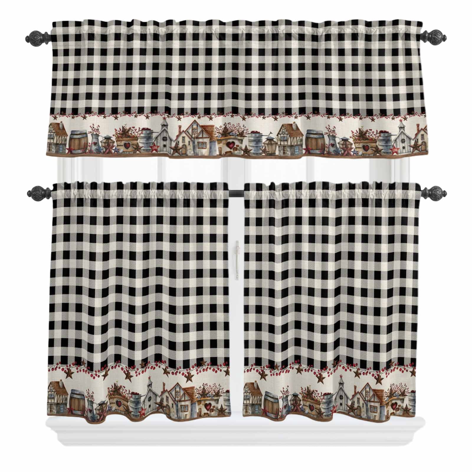 3 Piece Kitchen Curtains and Valances Set Farmhouse Cafe Curtains 36 ...