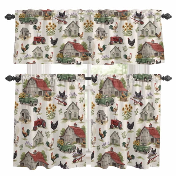 3 Piece Kitchen Curtains and Valances Set Farmhouse Chicken Cafe ...