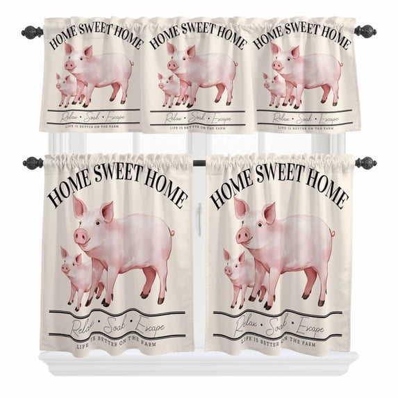 3 Piece Kitchen Curtains and Valances Set Farmhouse Pig Cafe Curtains ...