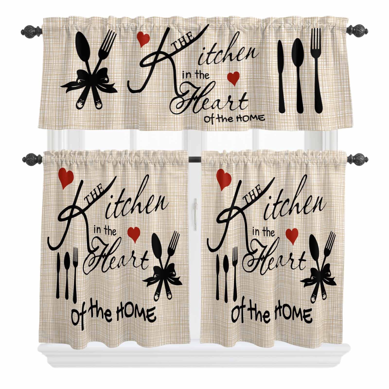 3 Piece Kitchen Curtains and Valances Set Farmhouse Retro Cafe Curtains ...