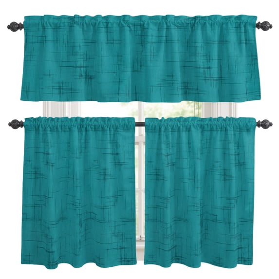 3 Piece Kitchen Curtains and Valances Set Farmhouse Turquoise Cafe ...