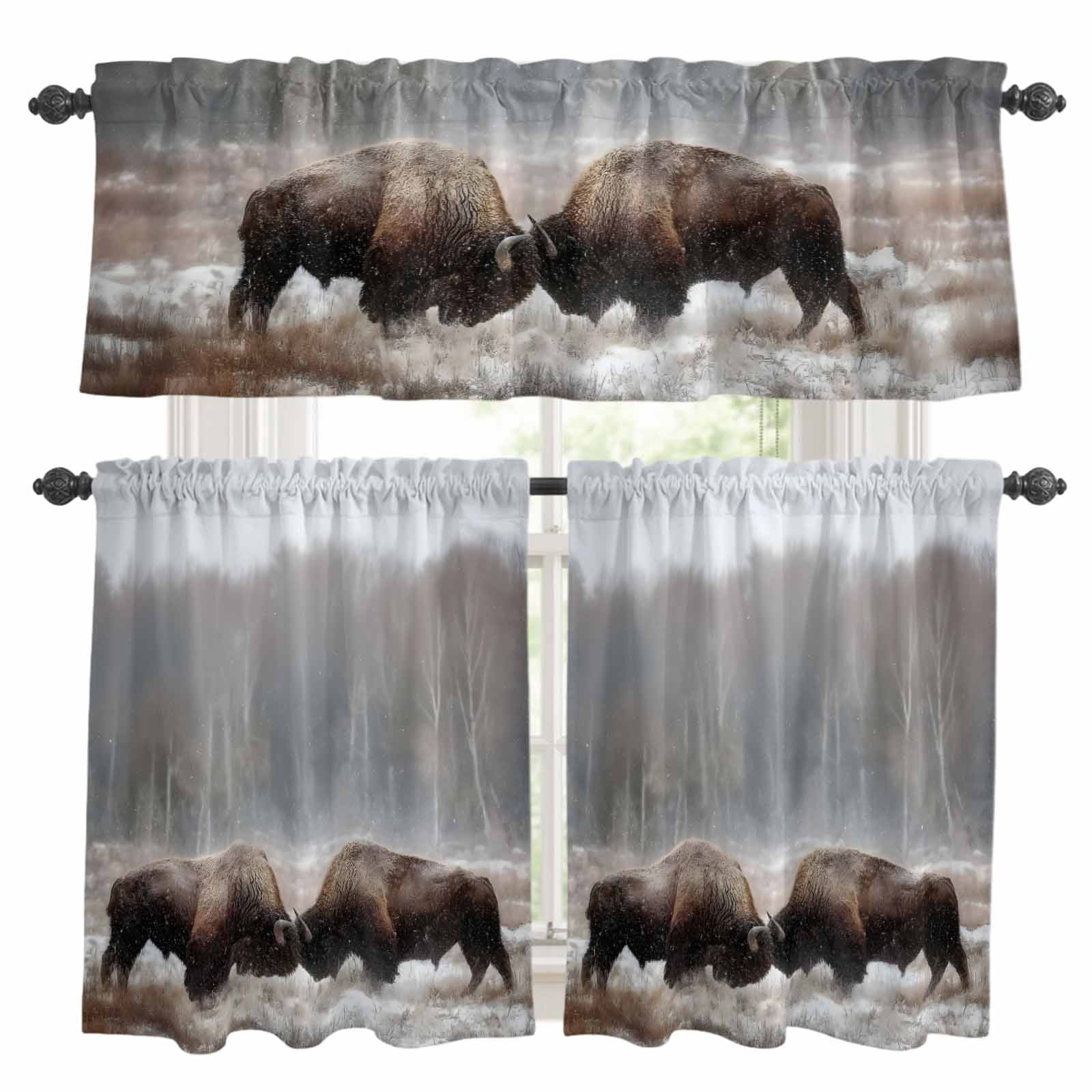 3 Piece Kitchen Curtains and Valances Set Fighting Yak Cafe Curtains 24 ...