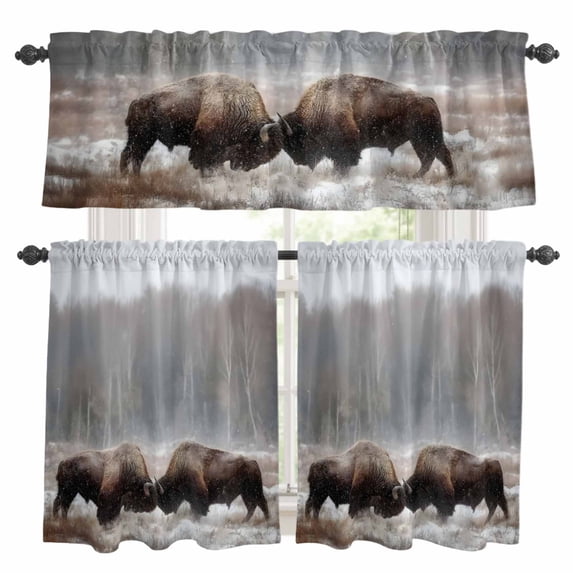 3 Piece Kitchen Curtains and Valances Set Fighting Yak Cafe Curtains 36 ...
