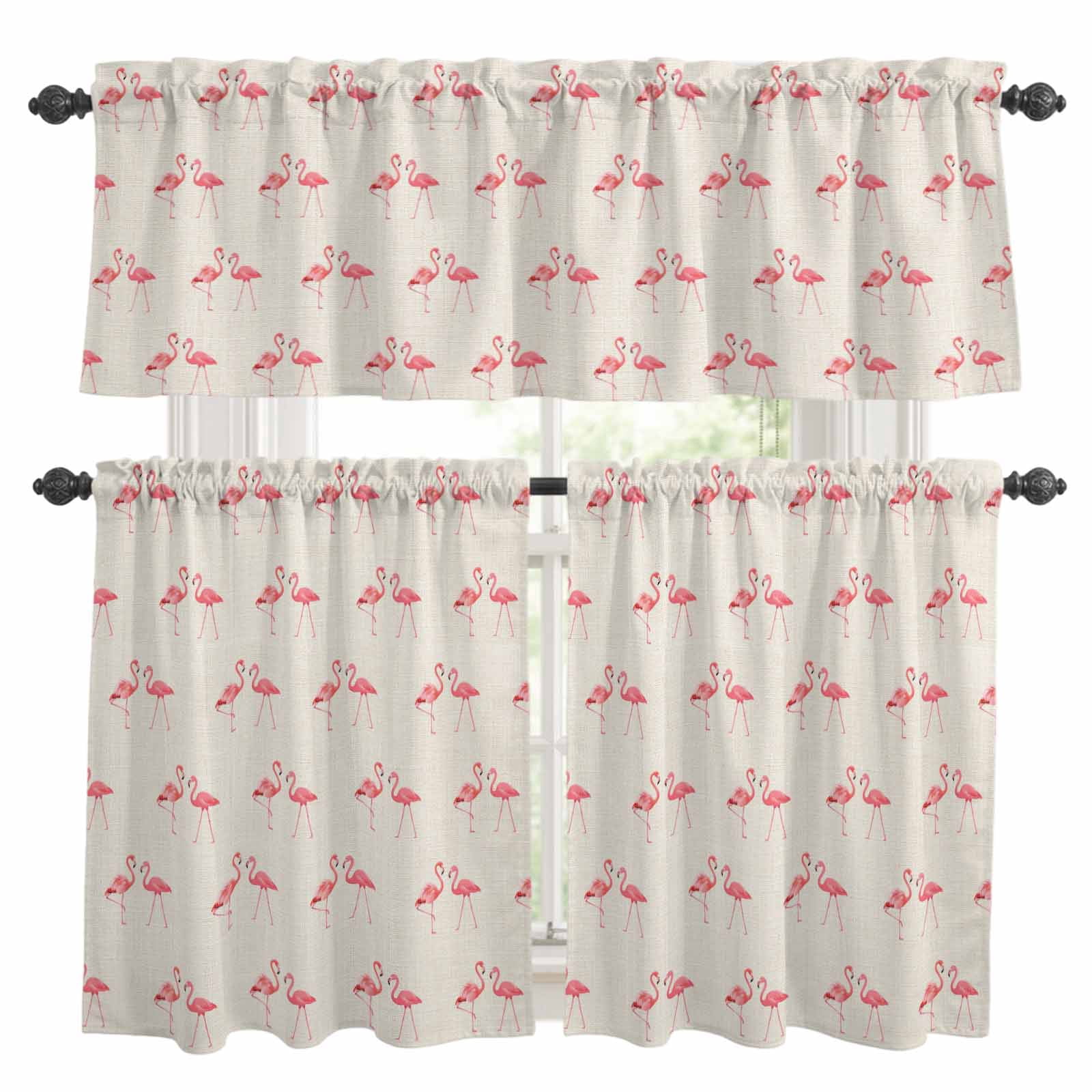 3 Piece Kitchen Curtains and Valances Set Flamingo Cafe Curtains 36 ...