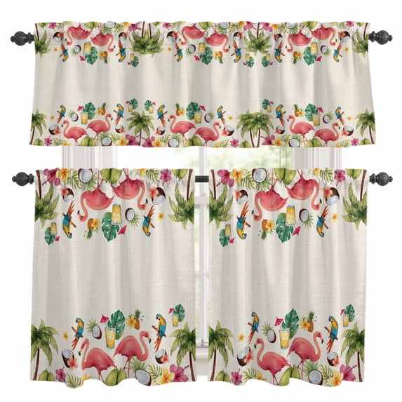 3 Piece Kitchen Curtains and Valances Set Flamingos Rustic Cafe ...