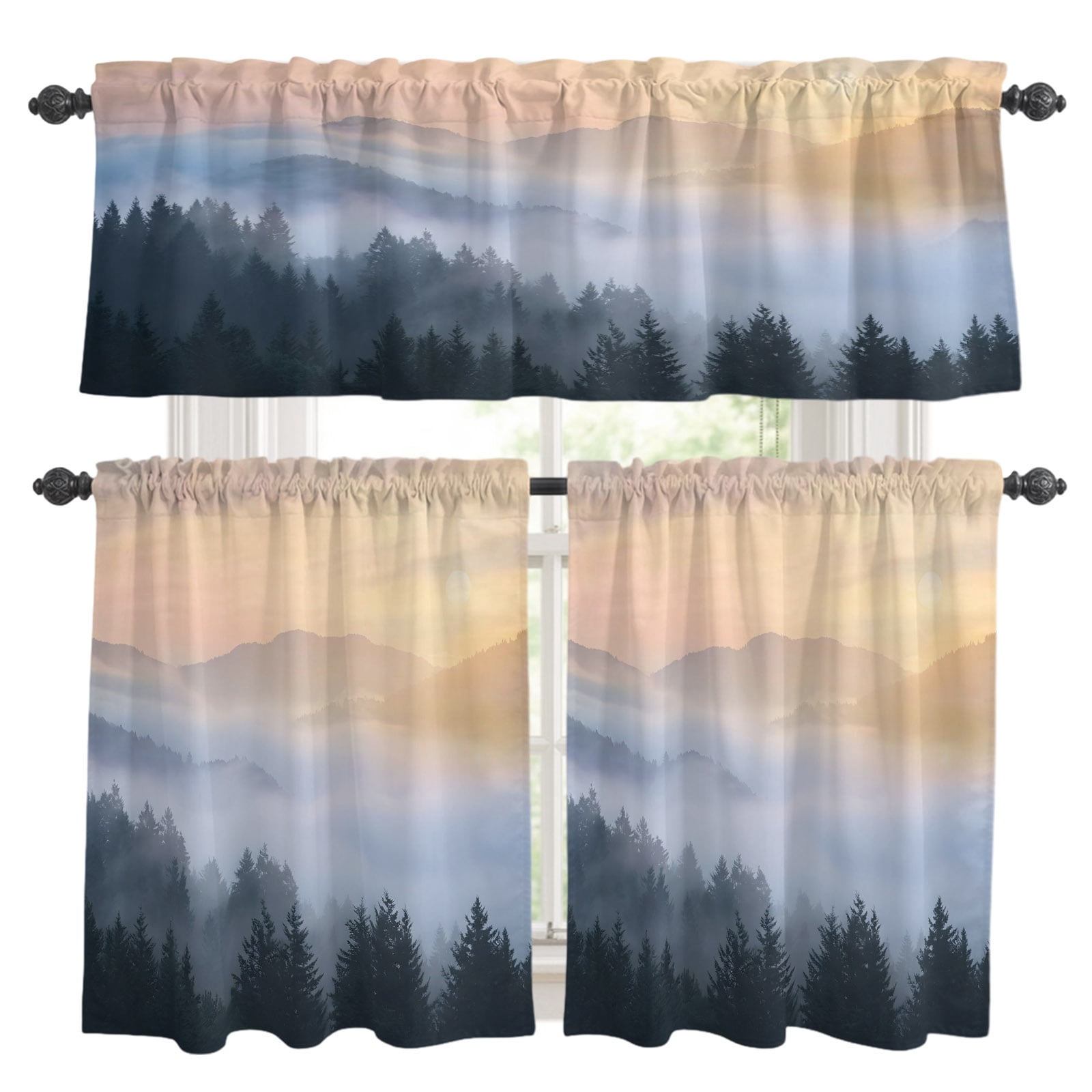 3 Piece Kitchen Curtains and Valances Set Fog Forest Cafe Curtains 24 ...
