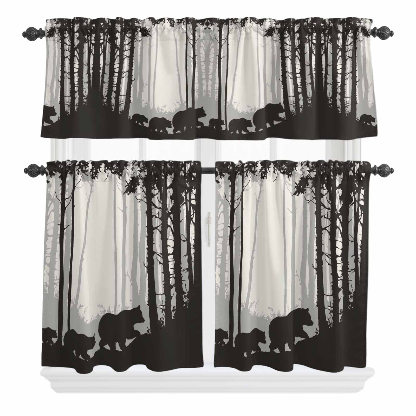 3 Piece Kitchen Curtains and Valances Set Forest Bear Cafe Curtains 24 ...