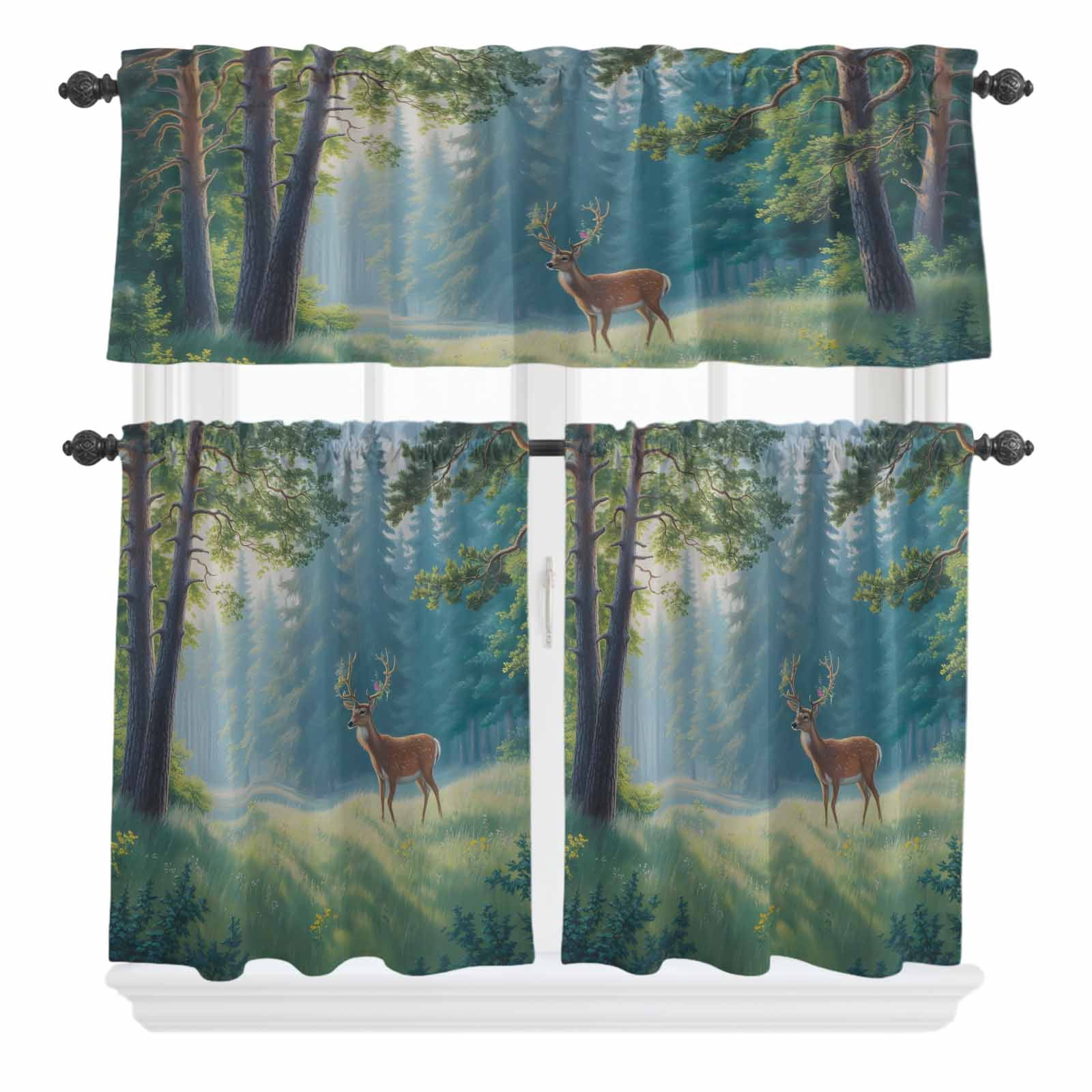 3 Piece Kitchen Curtains and Valances Set Forest Elk Cafe Curtains 24 ...
