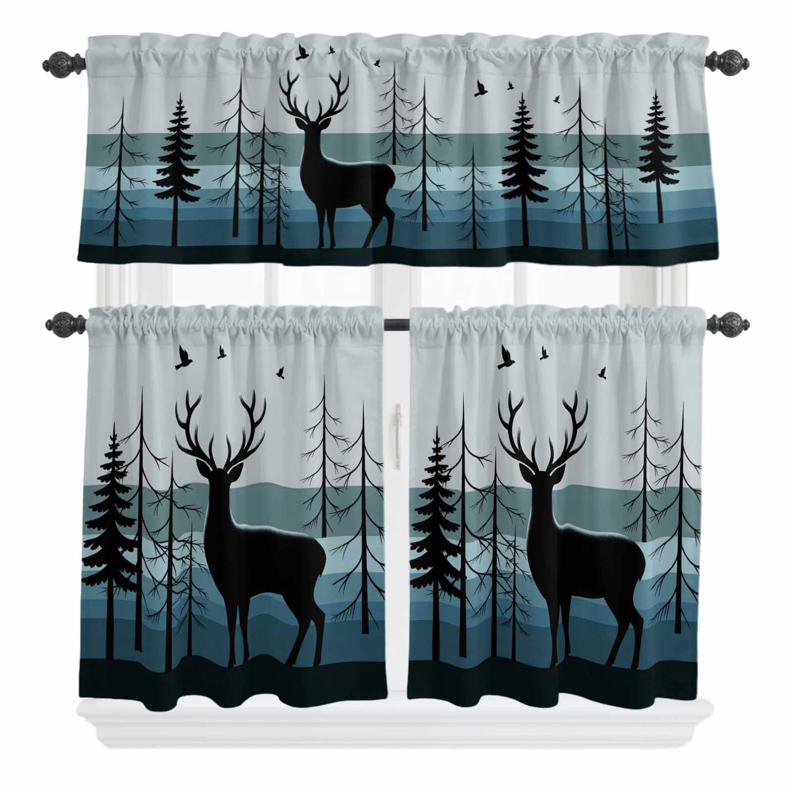 3 Piece Kitchen Curtains and Valances Set Forest Elk Cafe Curtains 36 ...