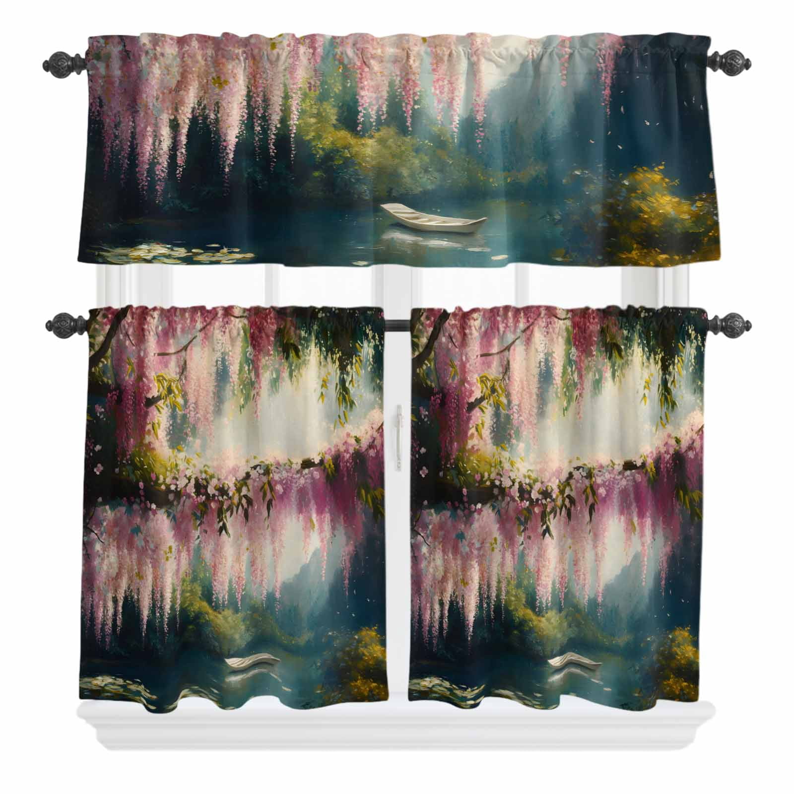 3 Piece Kitchen Curtains and Valances Set Forest Lake Cafe Curtains 36 ...